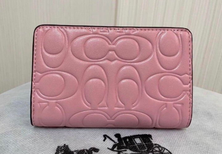 COACH Pink Signature Logo Bi-fold Wallet Rare Color New | eBay