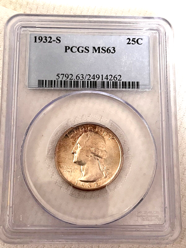 *TONED* 1932-S 25c Washington Silver Quarter PCGS MS63 FRESH ORIG LOOKS ...