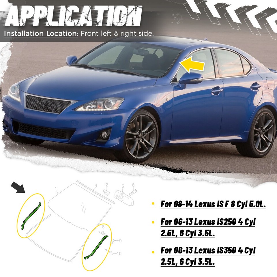 LEFT+RIGHT WINDSHIELD MOULDING KIT FOR LEXUS 2006-2013 IS250 IS350 ...
