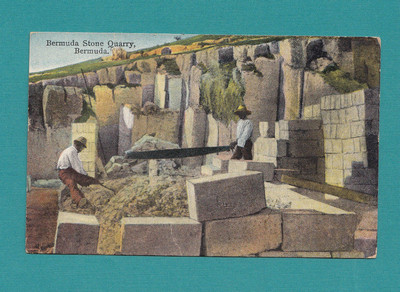 Bermuda Stone Quarry Vintage Photograph 30's Postcard Men at work ...