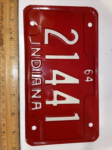 Vintage 1964 INDIANA Motorcycle MC License Plate Red 21441 mint - never ...