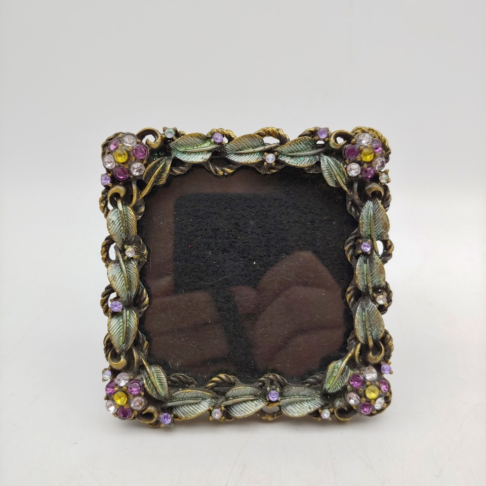 Rhinestone Flowers & Leaves Photo Picture Frame - 3x3 Purple Green ...