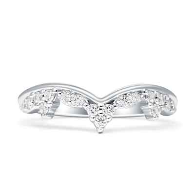 Chevron V Contour Curved Crown Band Round Ring CZ 925 Sterling Silver 6 ...