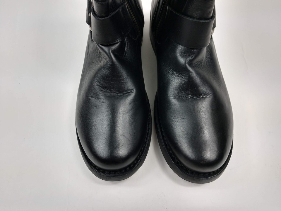 Frye Black Leather Vicky Engineer Moto Buckle Mid Rise Boots Women's ...