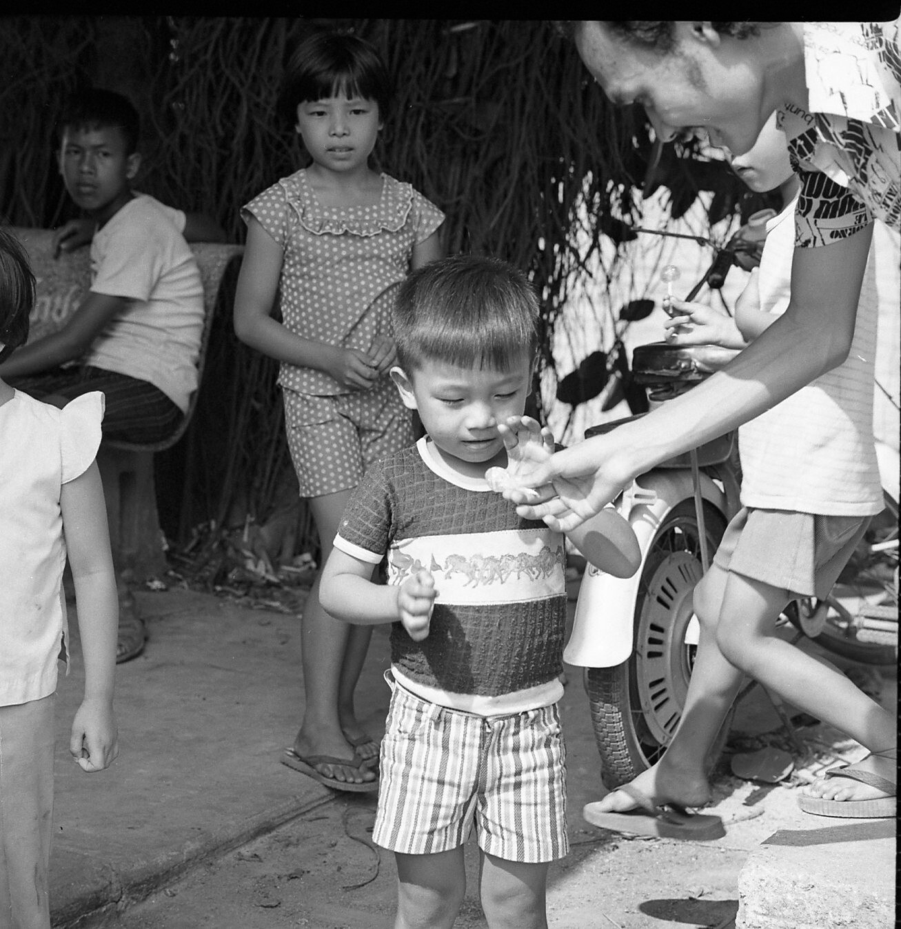 Vintage Negative B&W Med Format Pro People Asian Little Boy Child Candy ...