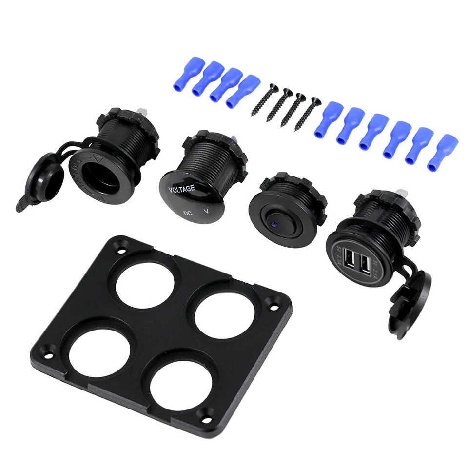 4 in 1 Panel Dual USB Socket Charger+LED Voltmeter+12V Power Outlet for ...