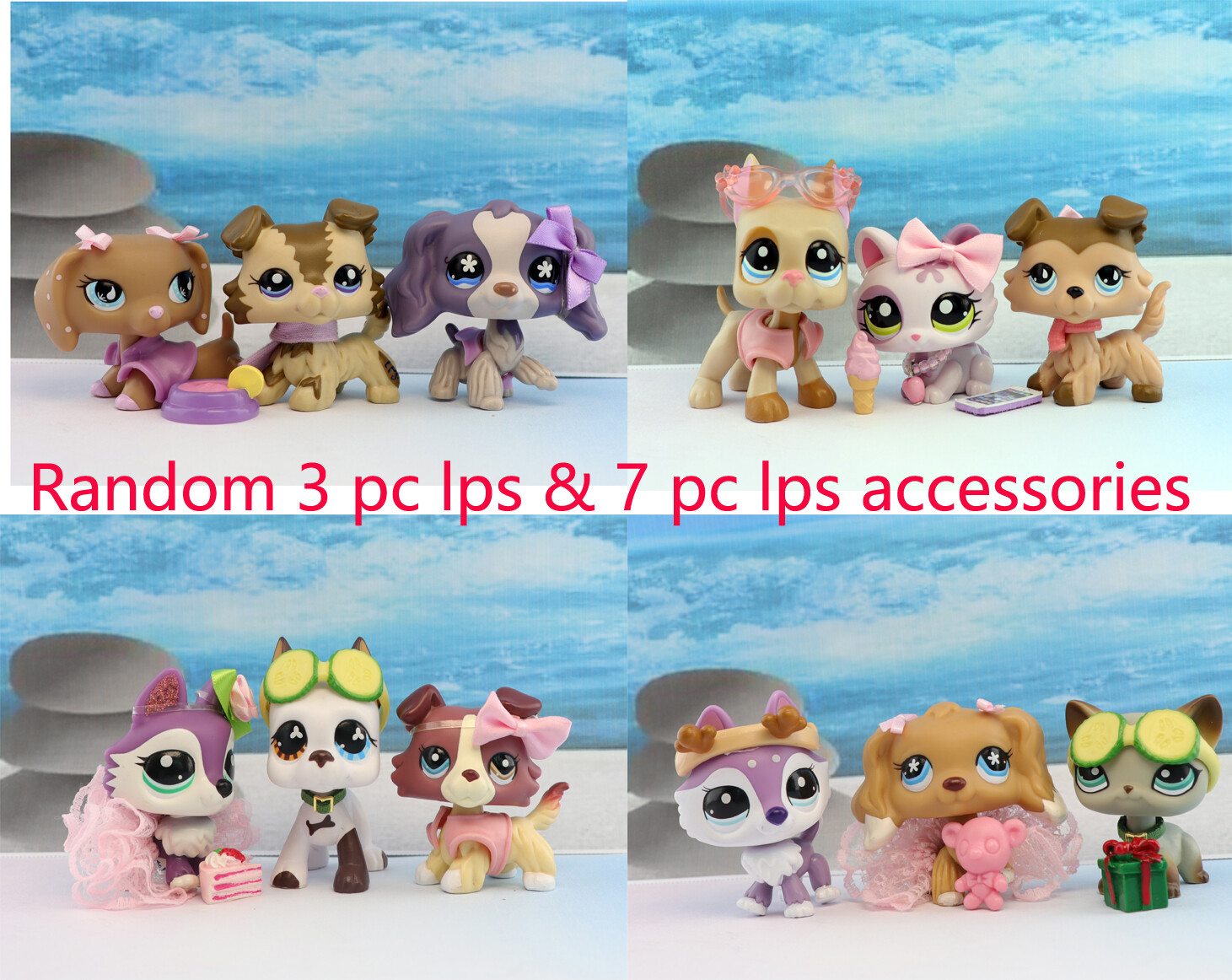Littlest Pet Shop Random Bag 3 Pets & 7 LPS Accesories Lot Cat and Dog ...