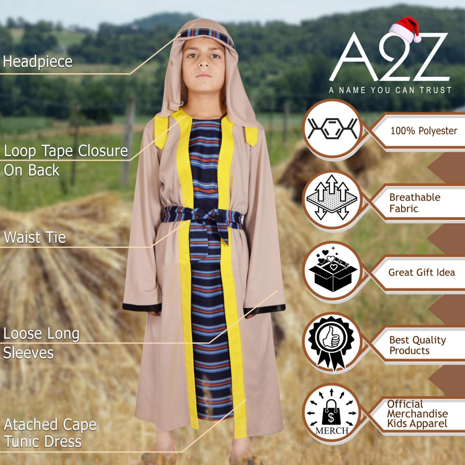Kids Boys Xmas Nativity Shepherd Villager Townspeople Joseph Costume ...