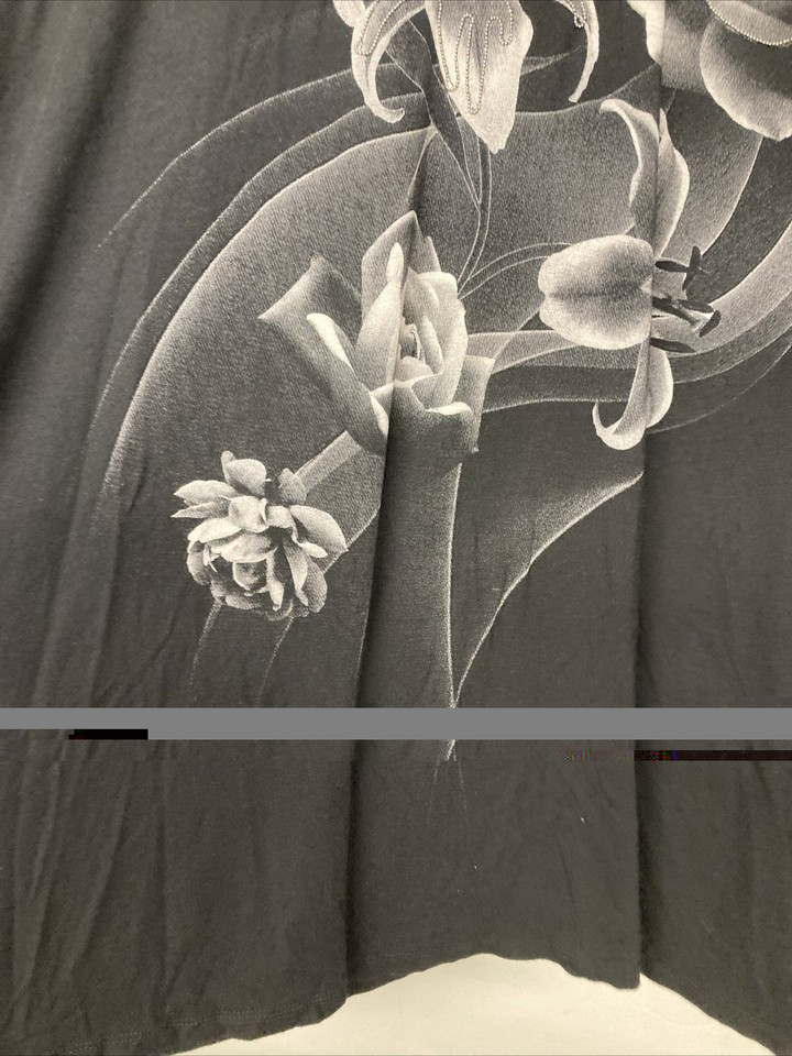 Yours Ladies Long Flowy Top Size 20 Black Grey Stone Flower Pattern 3/4 ...