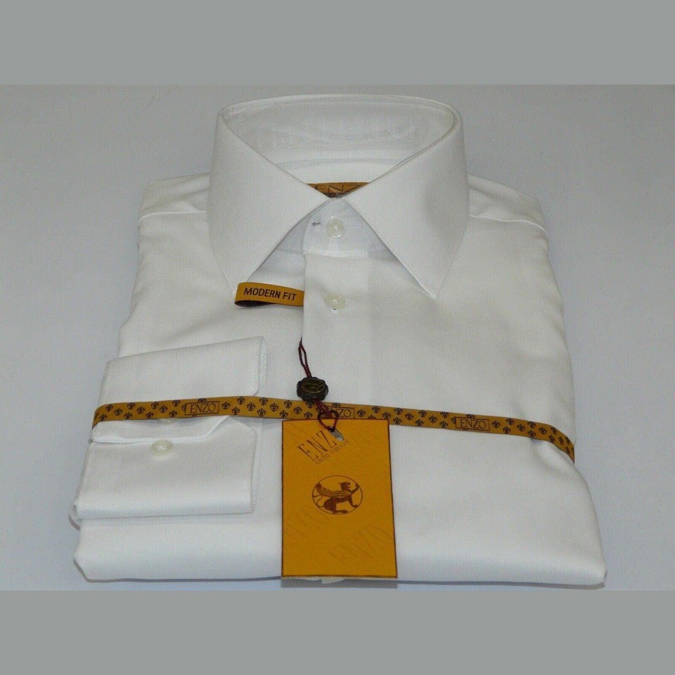 Mens ENZO Egyptian Soft Cotton Dress Shirt Barrel Cuff Wrinkle Free ...