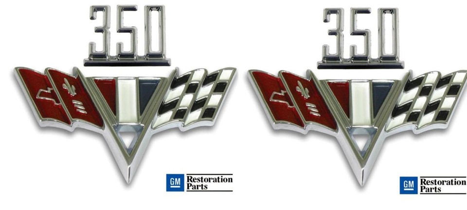 Chevy 350 Fender Emblem Kit ** 350 V-FLAG FENDER EMBLEM ** 2 FENDER SET ...