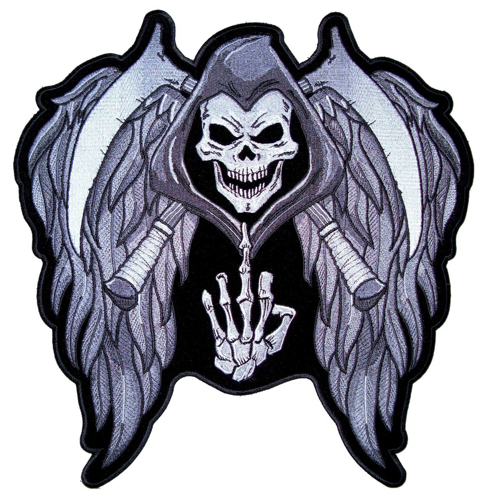 Grim Reaper Skull And Cross Scythes and Wings Middle Finger | eBay