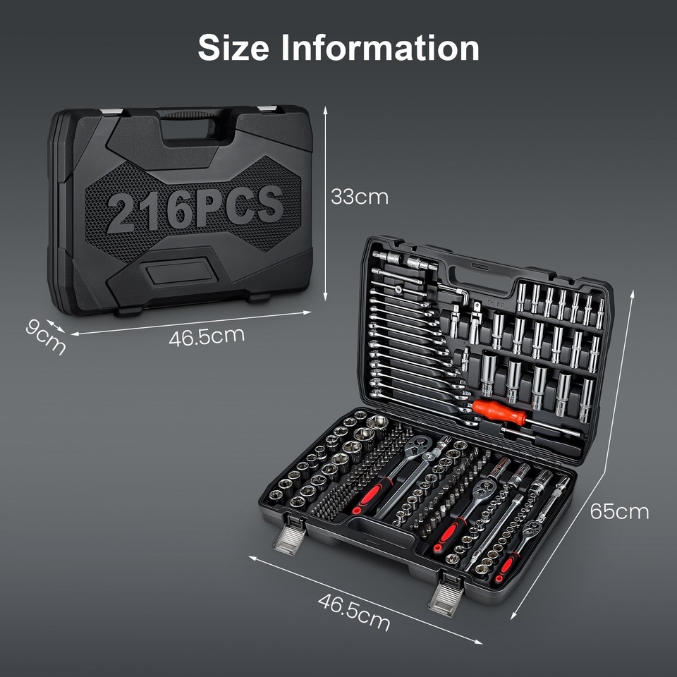 216PCS Socket Set 1/4 3/8 1/2" Spanner Drive Ratchet Wrench Mechanic ...