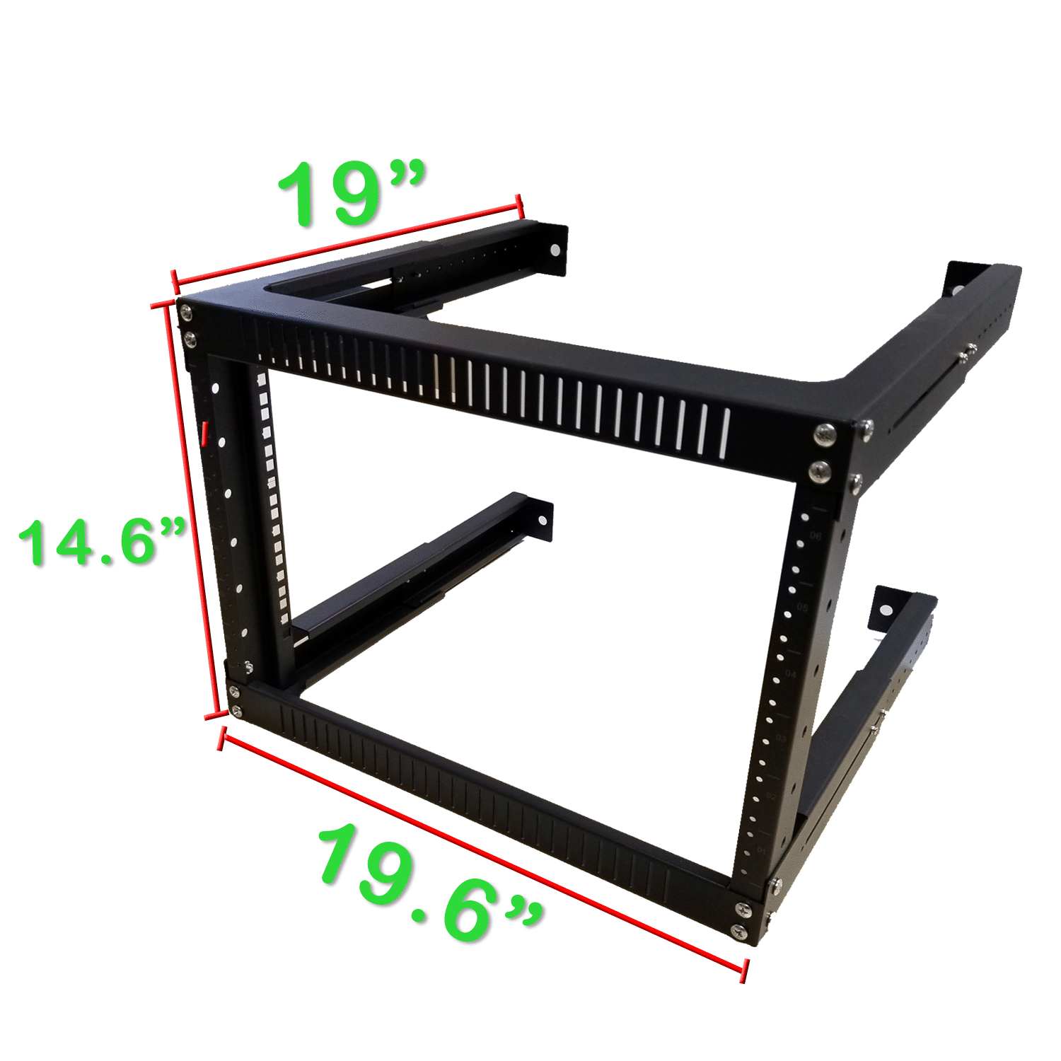 6U Open Frame Rack Expandable upto 19.5" Deep 4-Post Wall Mount Network ...