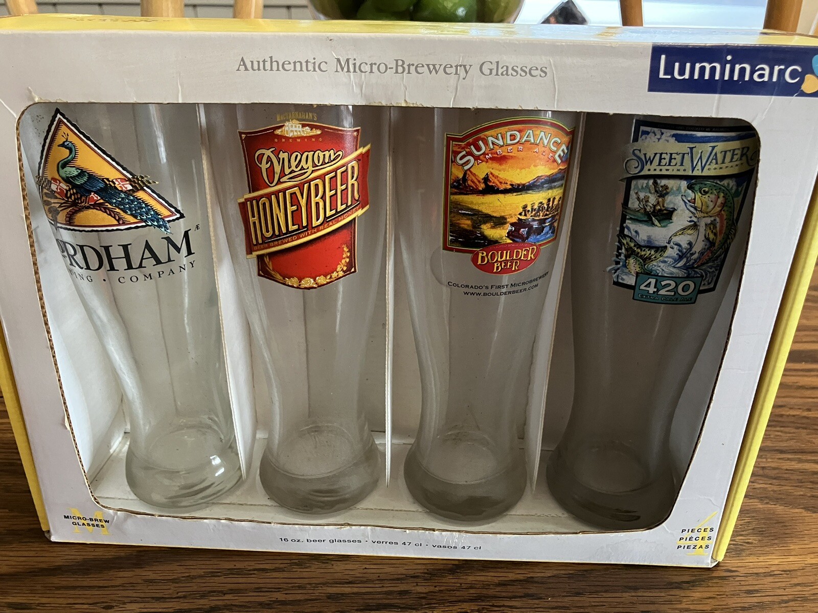 Authentic micro brewery glasses Set Of 4 Open Box NOS | eBay