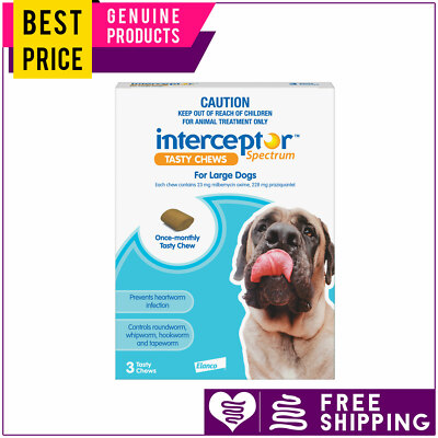 Interceptor Spectrum for Dogs 3 Doses 22 to 45 Kg Heartworm Worm ...