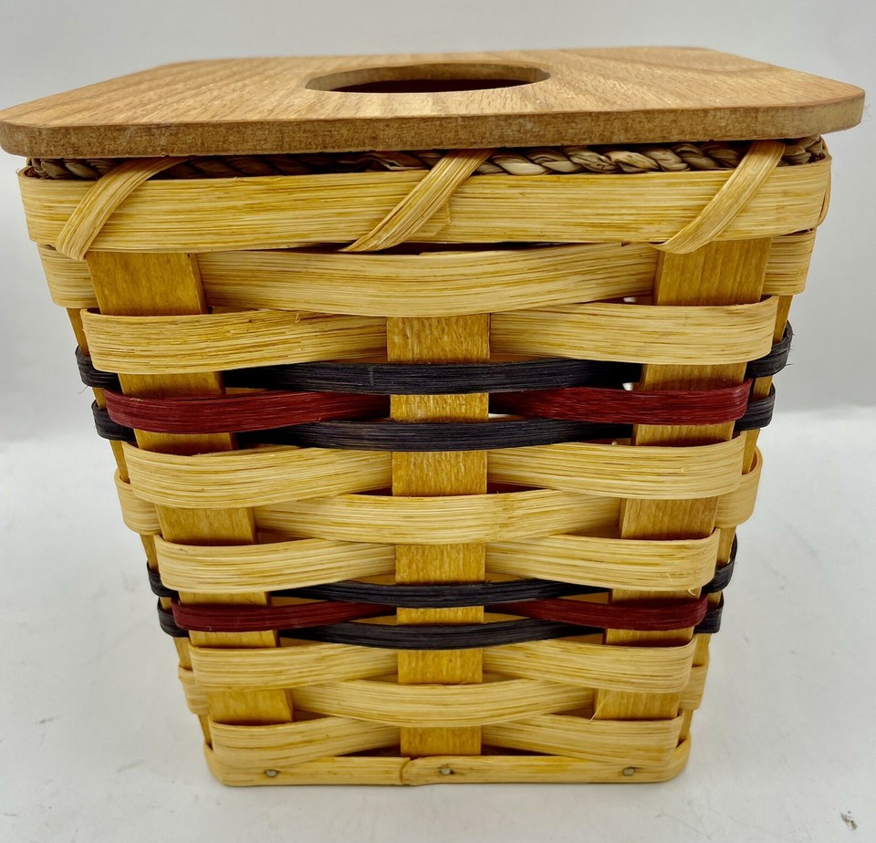Handcrafted Amish Woven Tissue Box Holder Basket W/Wood Lid Cover ...
