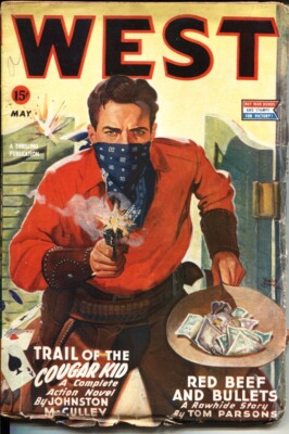 PULP: WEST-MAY 1944-RUDOLPH BELARSKI CARD GAME BAR ROOM FIGHT COVER ART ...