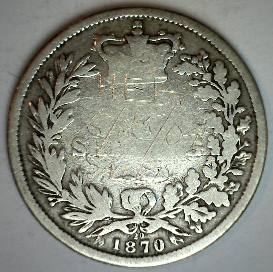 1870 Great Britain Silver Shilling UK Coin Circulated Scratched ...