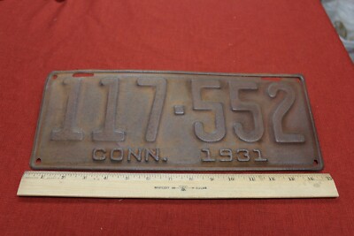 Antique 1931 Conn License Plate 117 552 Vintage Automobilia Auto ...