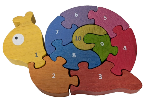 10 Piece Begin Again Toddler Wood "SNAIL" Shaped Puzzle Numbers & Roman ...