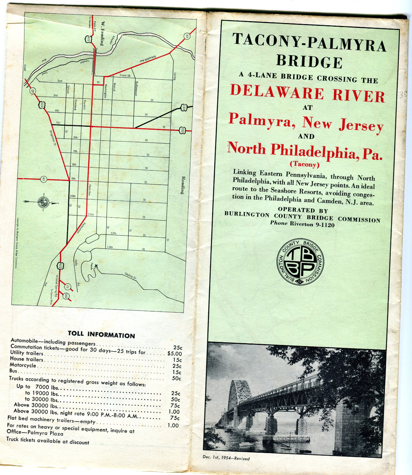 1954 Tacony-Palmyra Bridge Vintage Road Map | eBay