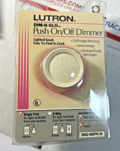 LUTRON DIM-N-GLO Push On/Off Light Switch Dimmer NEW IN BOX DNG-600PH ...