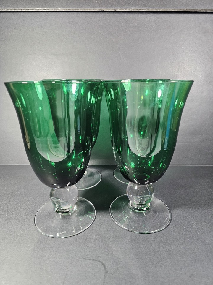 Vintage Lenox Holiday Gems Green On Clear Class Stem Goblets, Set Of 4 ...