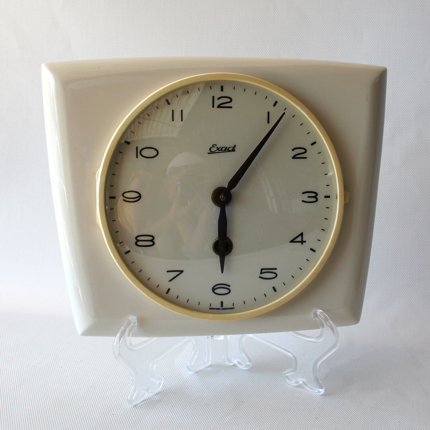 Vintage 1950-60s Exact West Germany white ceramic wind up wall clock ...
