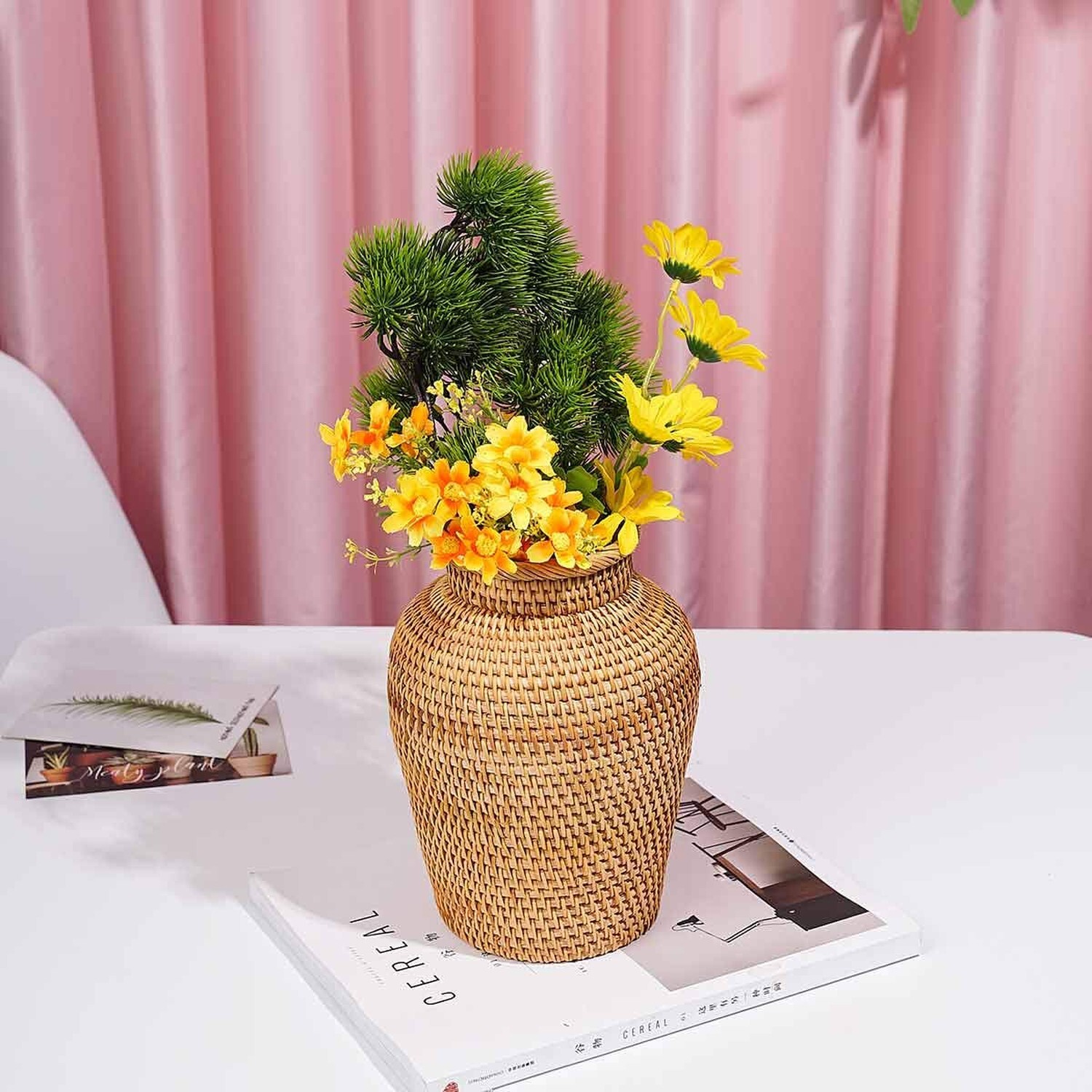 Rattan Vase Country Rustic Style Handmade Woven Plant Flower Vase ...