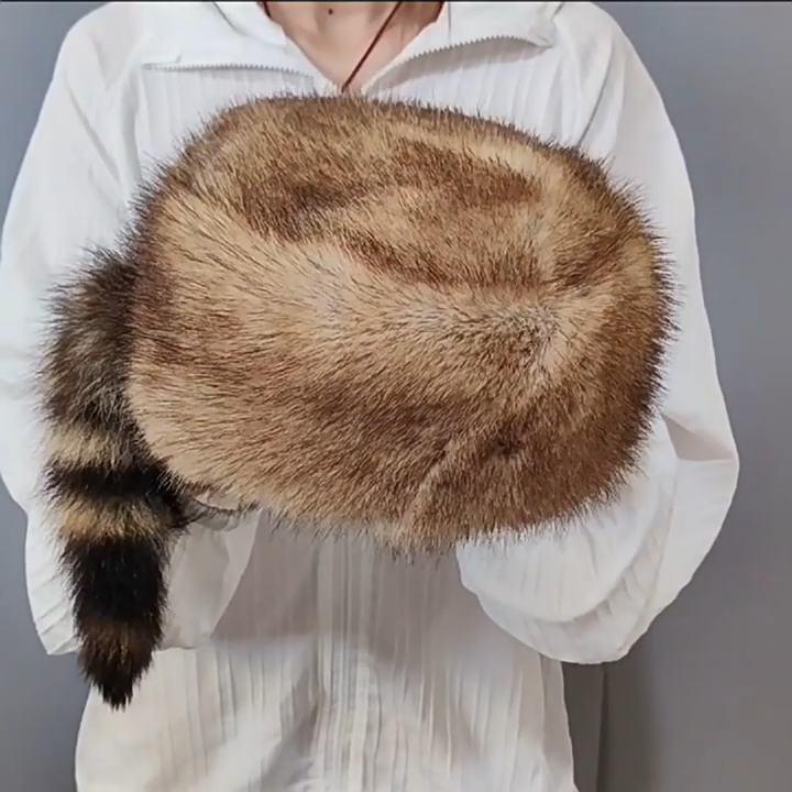 Mens Women's Coonskin Cap Faux Fur Cossak Russian Style Hat Coon Tail ...