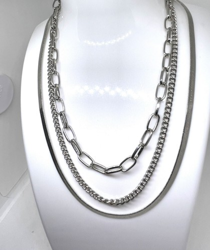 Silver Tone Layered Multi Stand Chain Necklace | eBay