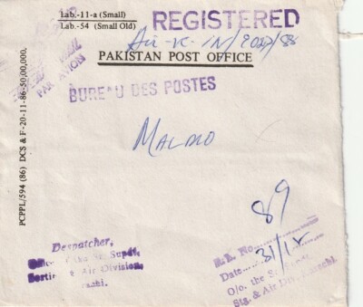 PAKISTAN: Regístered postal envelope KArachi 1988. | eBay