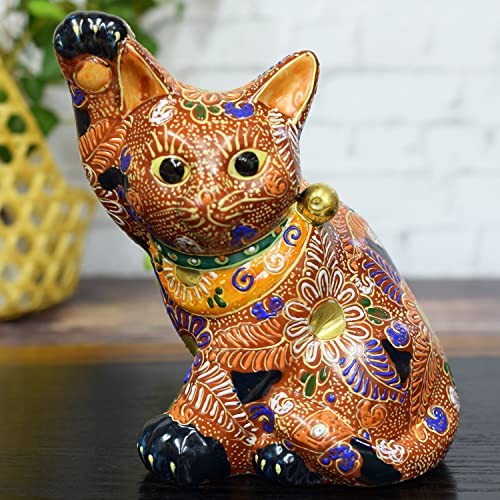 Lucky cat figurine Kutani ware right hand sitting beckoning ... Ships ...