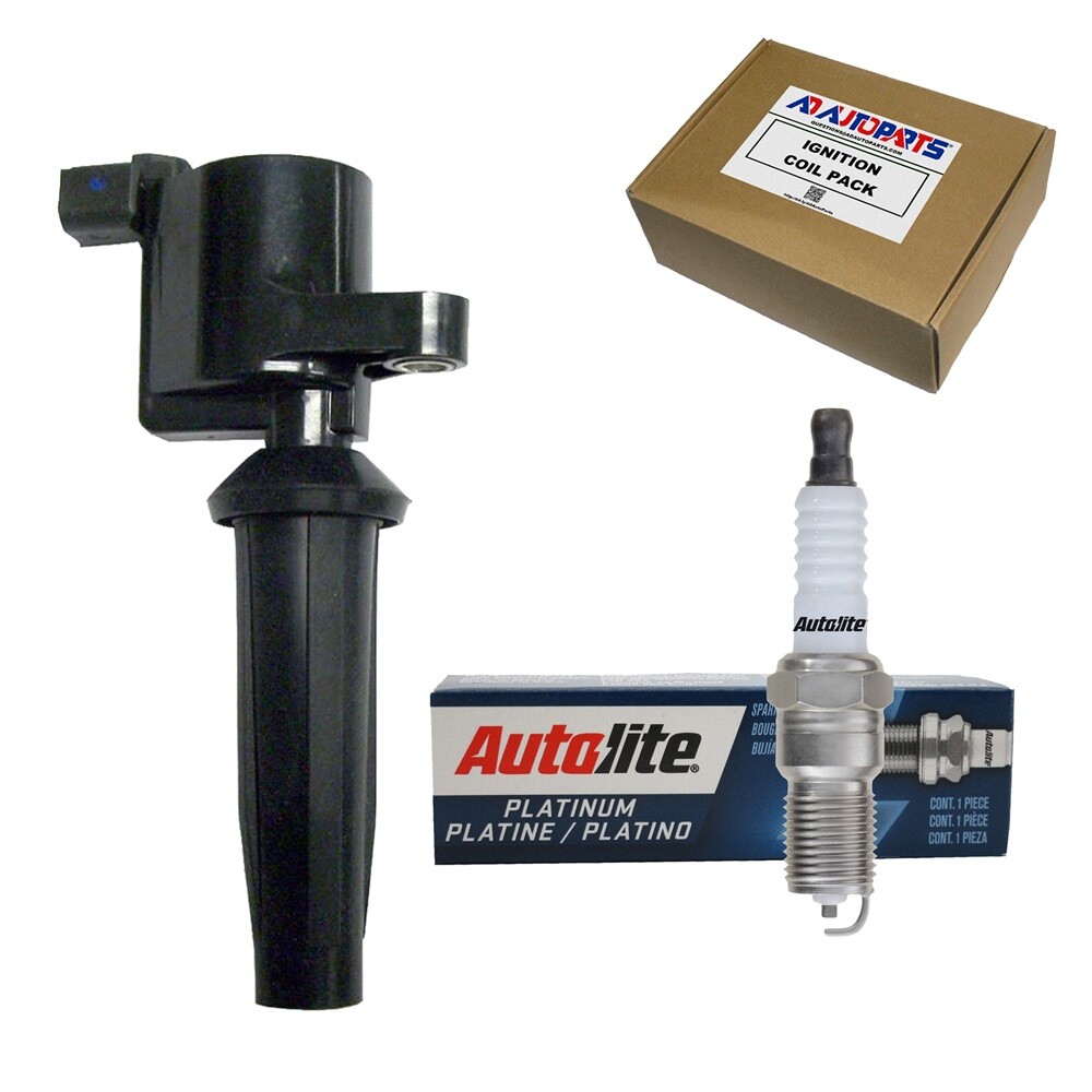 1 Ignition Coil + 1 Autolite AP104 Platinum Spark Plug For Ford Mazda ...
