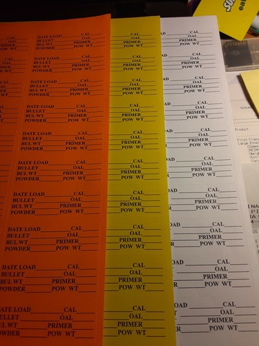 90 -30 orange,30 yellow,30 white Reloading Data Labels for Pistol or ...