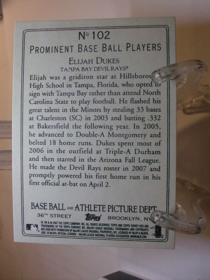 2007 Topps Turkey Red Baseball Card #102 Elijah Dukes RC (92635) | eBay