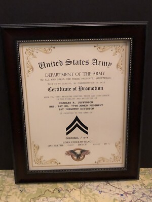 CORPORAL / CPL (E-4) U.S. Army ~ Commemorative Promotion Certificate | eBay