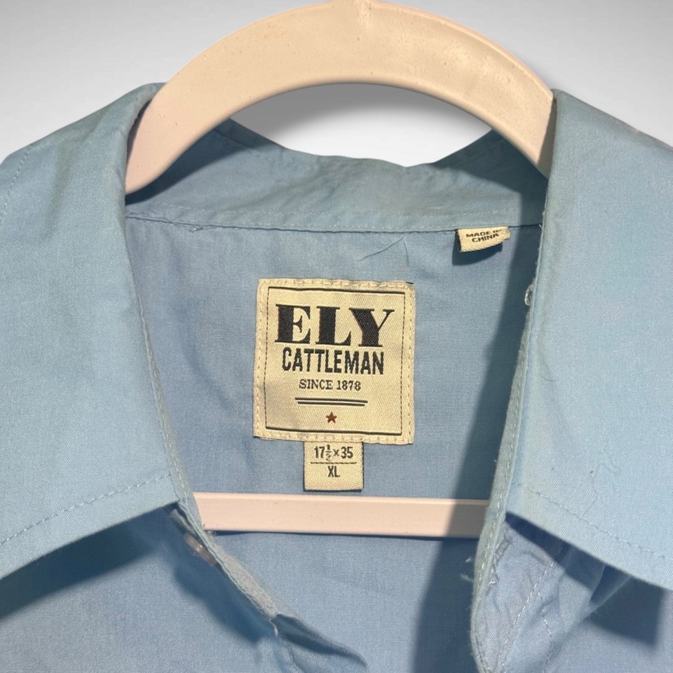 Ely Cattleman Shirt Mens XL Long Sleeve Solid Blue Pearl Snap Western ...