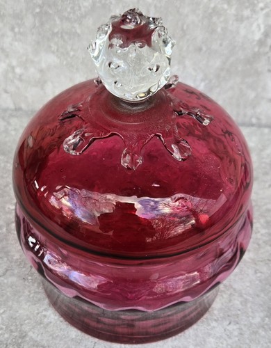 Antique Victorian Cranberry Glass Covered Candy Dish Clear Finial FREE ...