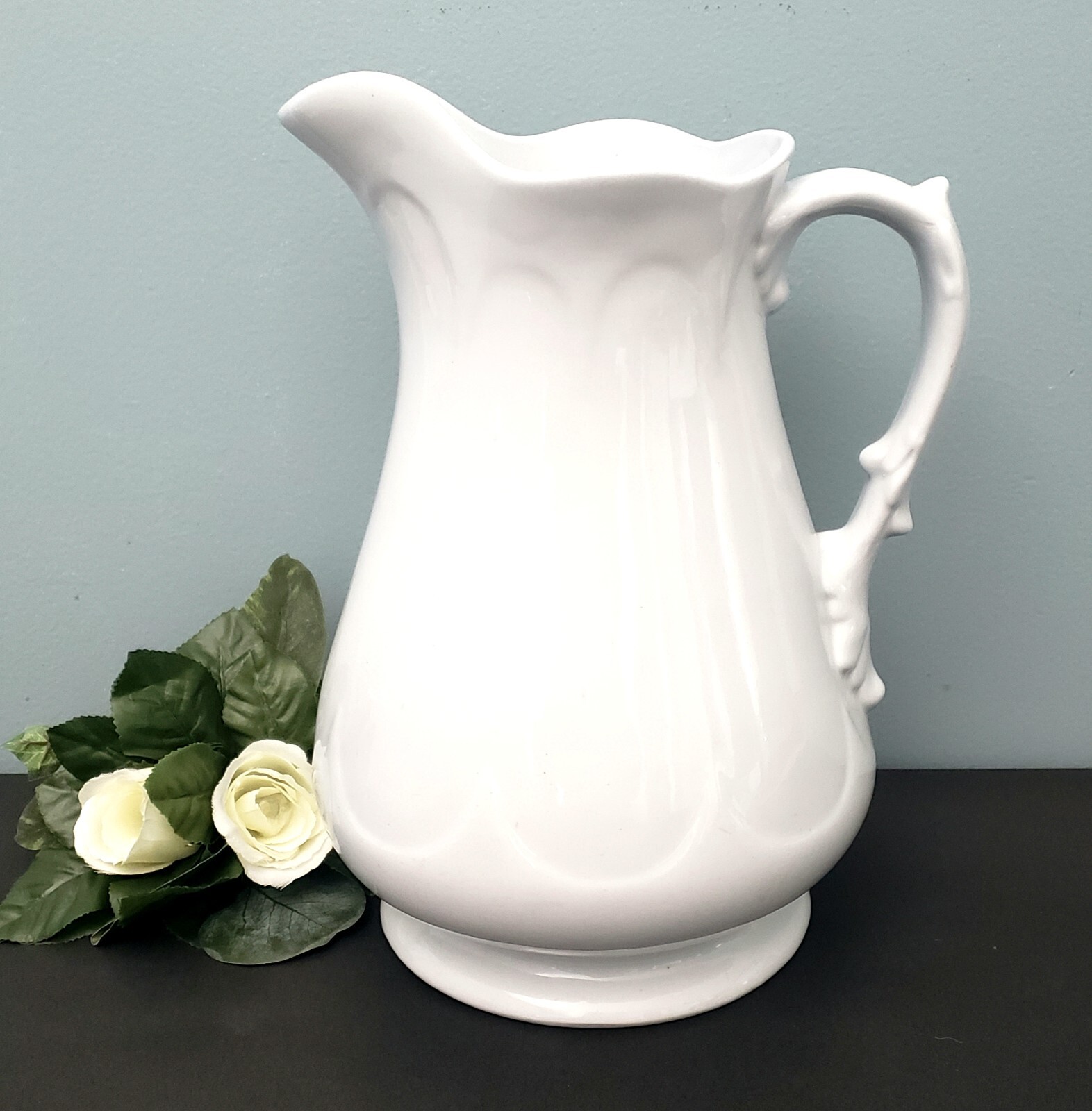 Antique White Ironstone Pitcher - Ewer 12" James Edwards Burslem ...