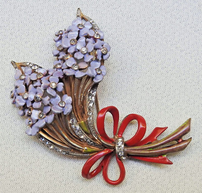 Vintage Enamel Bouquet of Violets Clip Brooch R DeROSA Signed Multi ...