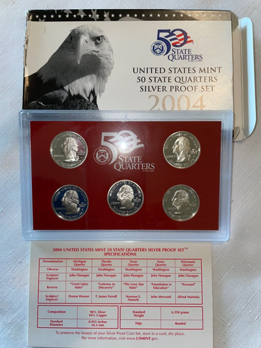 2004 U.S. Mint Silver State Quarters Proof Set - 5 silver quarters 90% ...