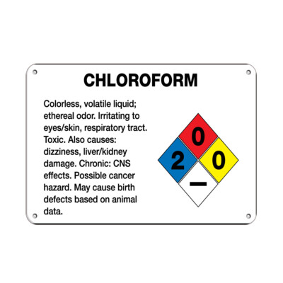 Horizontal Metal Sign Multiple Sizes Chloroform Eyes Skin Respiratory ...