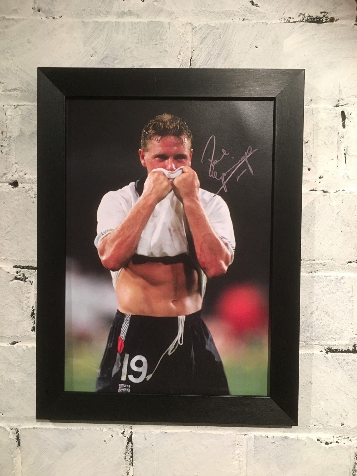 A4 framed reproduction autograph of Gazza Paul Gascoigne crying on 300 ...