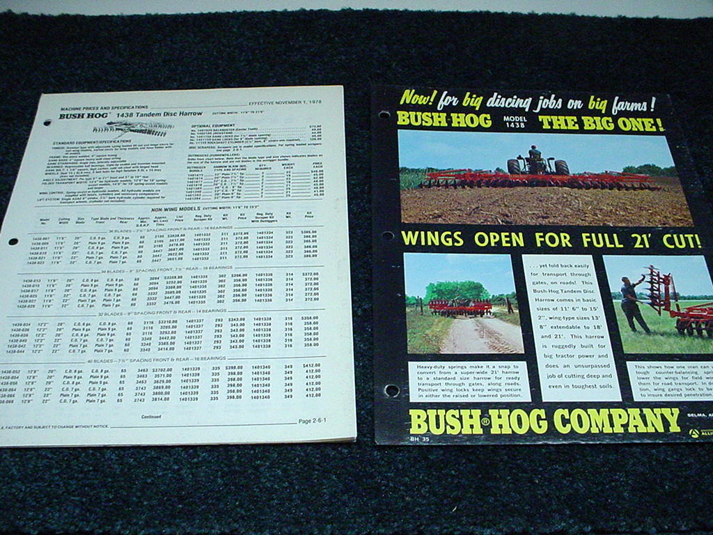 Bush Hog 1438 Disc Harrow Color Flyer Sales Brochure + Specs & Price ...