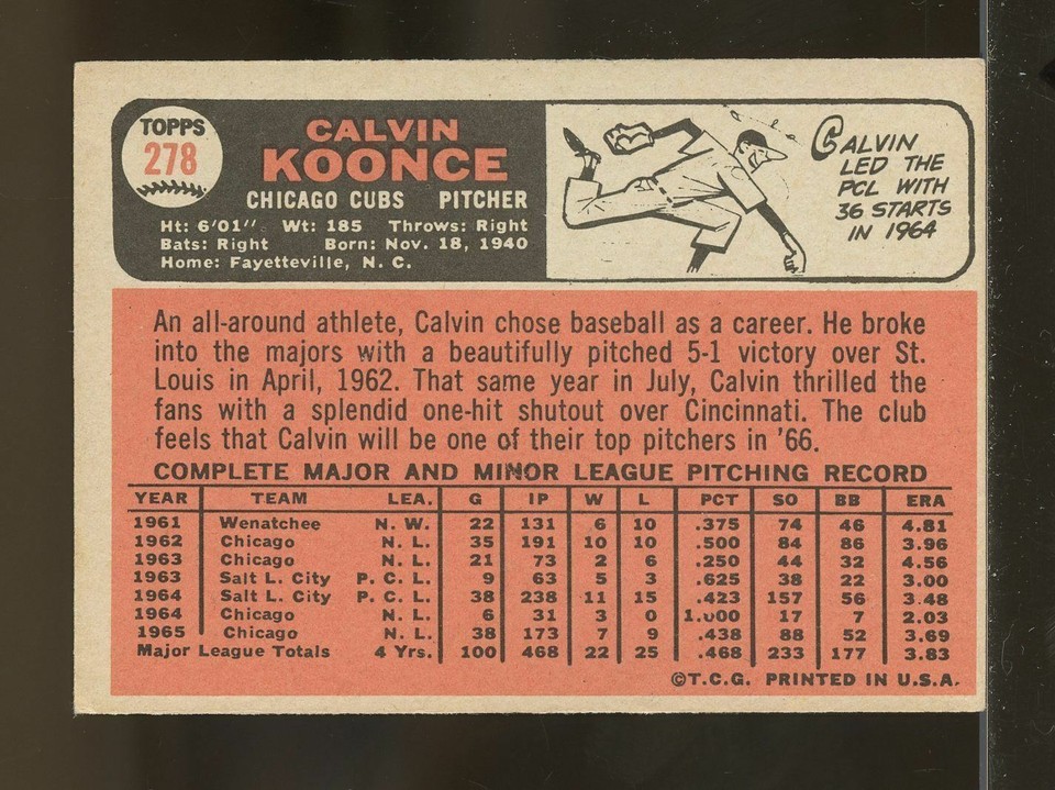1966 Topps CALVIN KOONCE Chicago Cubs #278 EXMT (DC8) | eBay