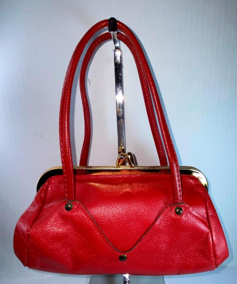 Darling Letisse Red All Leather KissLock Mini Purse 9" X 5" | eBay