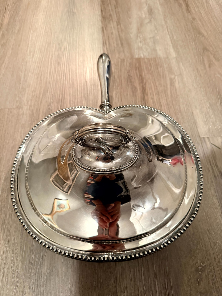 Vintage Silverplate Divided Chafing Dish w Handle & Lid Beaded Rim | eBay