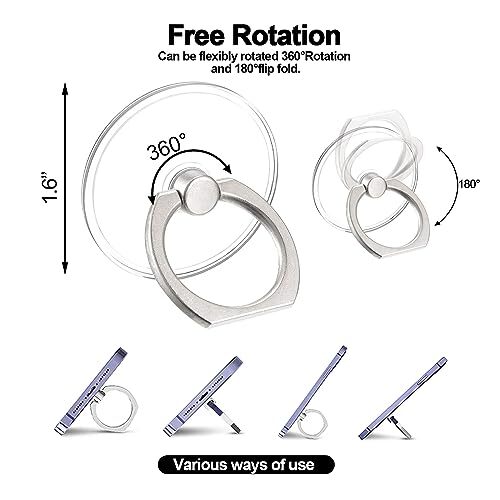 2pcs Transparent Clear Phone Ring Grips Holder Kickstand 360° Rotation ...